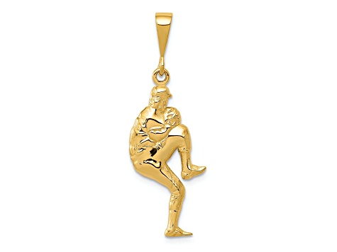 14k Yellow Gold 3D Polished and Textured Pitcher Baseball pendant ...