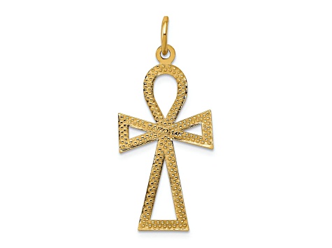 14k Yellow Gold Textured Ankh Cross Pendant - 11S6MA | JTV
