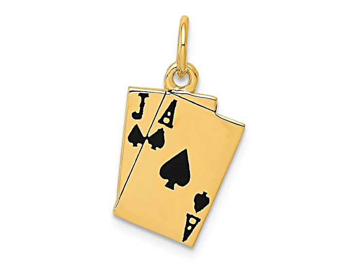 14k Yellow Gold Enameled Blackjack Playing Cards Charm Pendant - 11XG5A ...