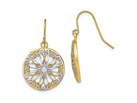 14K Two-tone Gold Filigree Medallion Dangle Earrings - 1257LA | JTV
