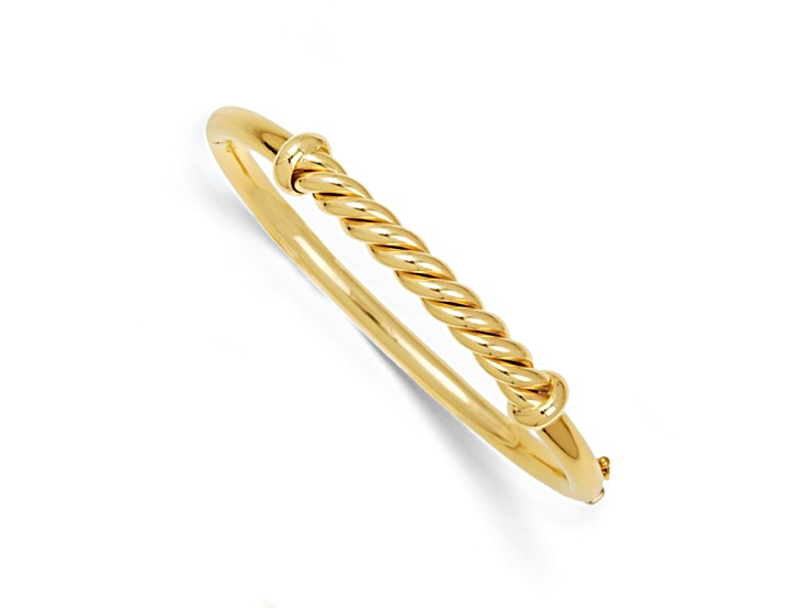14K Yellow Gold Polished Twisted Bar Bangle - 12G9KA | JTV