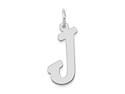 Rhodium Over 14k White Gold Large Script Letter J Initial Charm ...