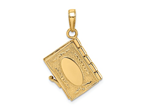 14k Yellow Gold 3D Ten Commandments Hinged Bible Pendant - 12HVDA | JTV