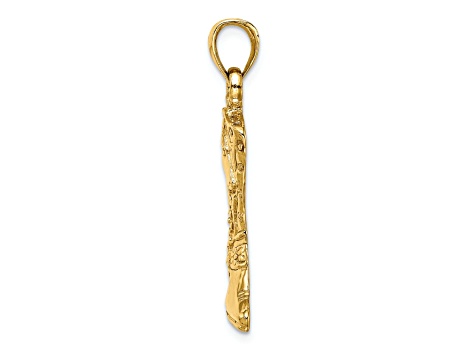 14k Yellow Gold Textured Cowboy Boot with Spur Charm - 12K0QA | JTV