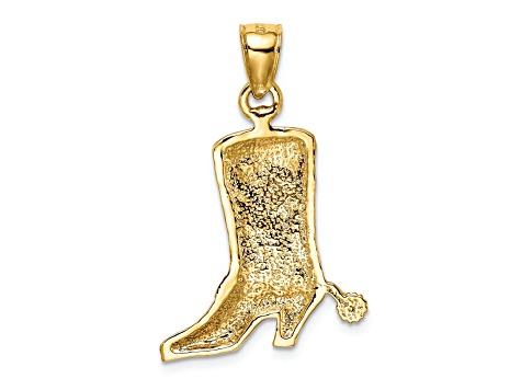 14k Yellow Gold Textured Cowboy Boot with Spur Charm - 12K0QA | JTV
