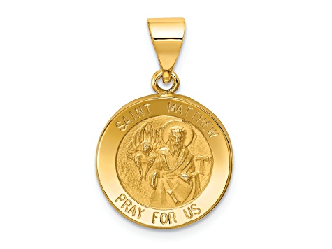 14k Yellow Gold Polished and Satin Saint Matthew Medal Pendant - 12RC2A ...