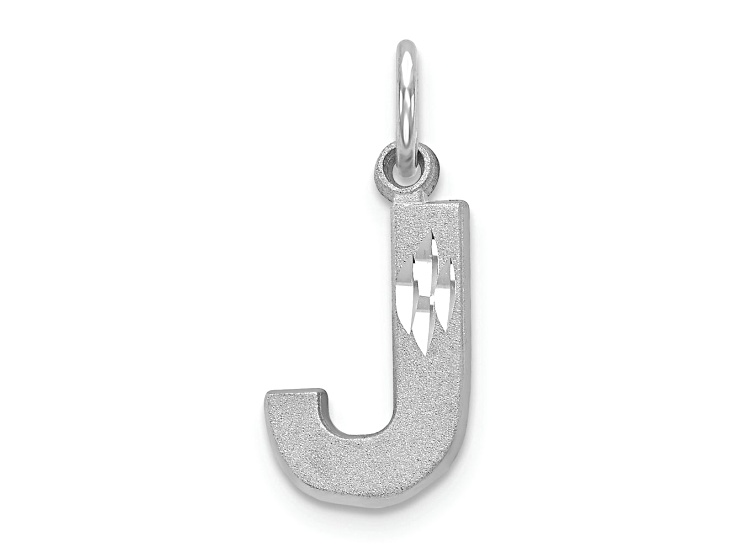 Rhodium Over 14k White Gold Satin and Diamond-Cut Letter J Initial ...