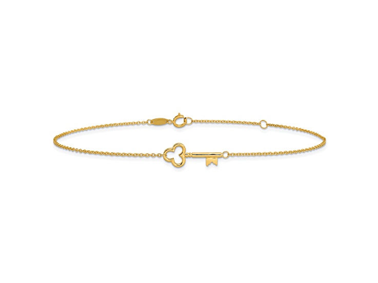 14K Yellow Gold Polished Key Anklet with 1-inch Extension - 12Z11A | JTV