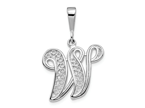 Rhodium Over 14k White Gold Solid Polished Script Filigree Textured ...