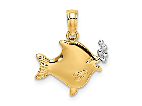 14k Two-tone Gold 2D Textured Fish with Bubbles Charm - 13JS1A | JTV