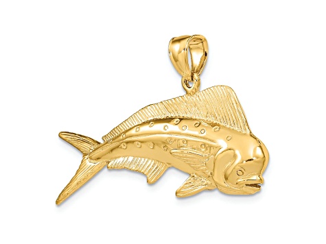 14k Yellow Gold 3D Textured Male Dorado (Mahi-Mahi) Charm - 13ZBKA | JTV