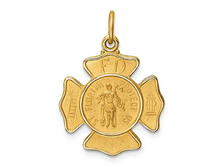 14K Yellow Gold Solid Polished/Satin Small St. Florian Fire Dept. Badge ...