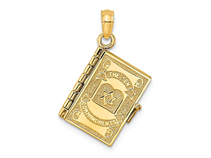 14k Yellow Gold 3D Textured Openable Hebrew Hinged Ten Commandments ...