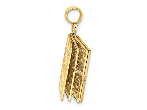 14k Yellow Gold 3D Textured Openable Hebrew Hinged Ten Commandments ...