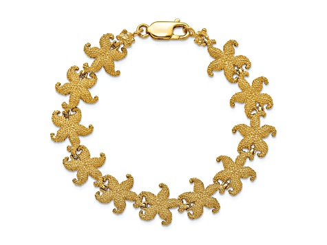 14k Yellow Gold Textured Puffed Starfish Link Bracelet - 14D0SA | JTV