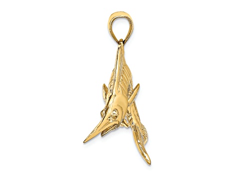 14k Yellow Gold 3D Polished Satin and Textured White Marlin Charm ...