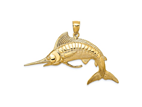 14k Yellow Gold 3D Polished Satin and Textured White Marlin Charm ...