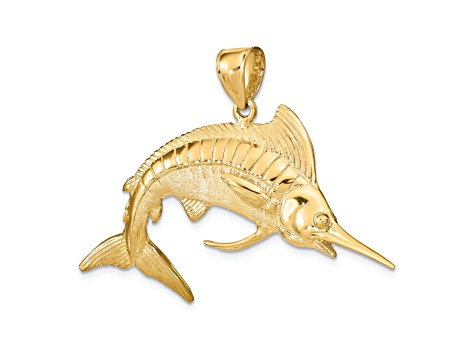 14k Yellow Gold 3D Polished Satin and Textured White Marlin Charm ...