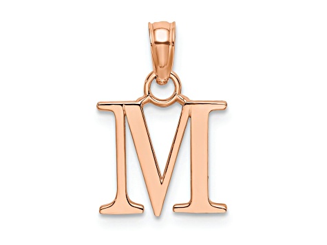 14k Rose Gold Polished Block Letter M Initial Pendant - 14K6MAM | JTV