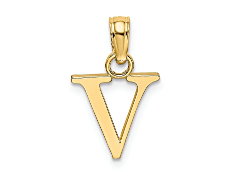14k Yellow Gold Polished Block Letter V Initial Pendant - 14K6MV | JTV