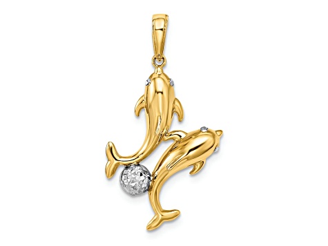 14K Two-tone Gold Diamond-Cut Double Dolphin Pendant - 14QRRA | JTV