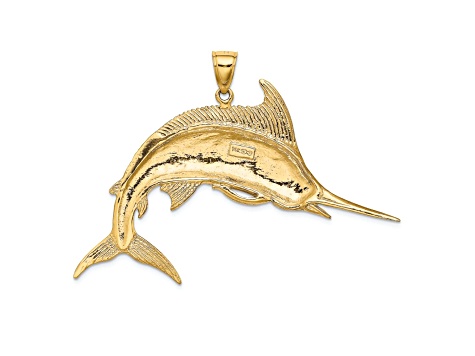 14k Yellow Gold Textured and Satin 2D Blue Marlin Charm - 14VW1A | JTV