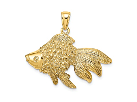 14k Yellow Gold 2D Textured Striped Fish Charm - 14W2VA | JTV