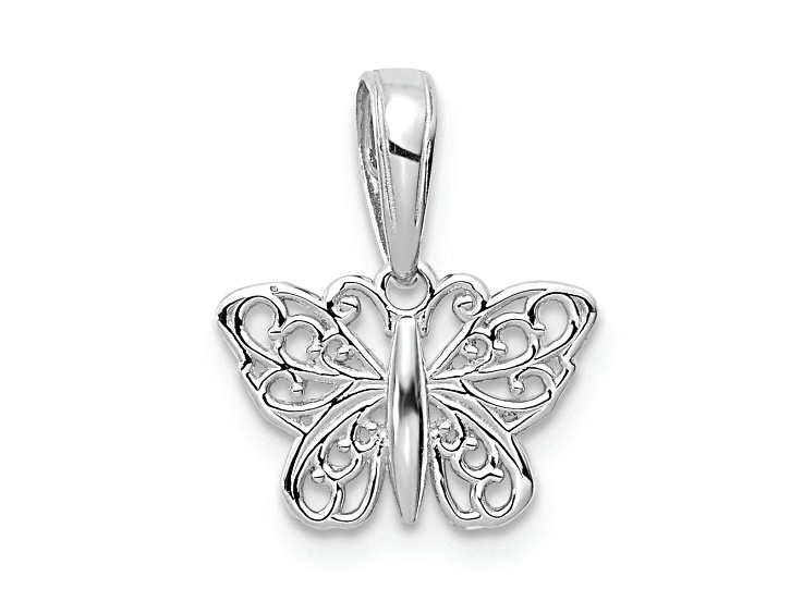 Rhodium Over 14k White Gold Polished Filigree Butterfly Charm - 154FJB ...