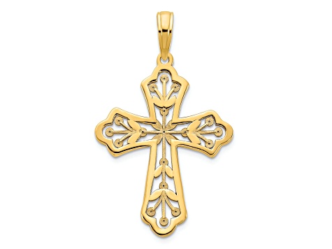 14k Yellow Gold Textured Fancy Cross Pendant - 156DYA | JTV