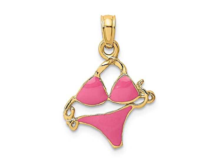 14k Yellow Gold Pink Enameled Bikini Bathing Suit Charm - 15B64A | JTV