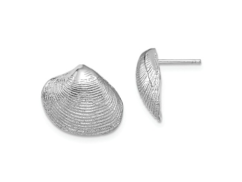 Rhodium Over 14k White Gold Textured Clam Shell Stud Earrings - 15BCJA | JTV