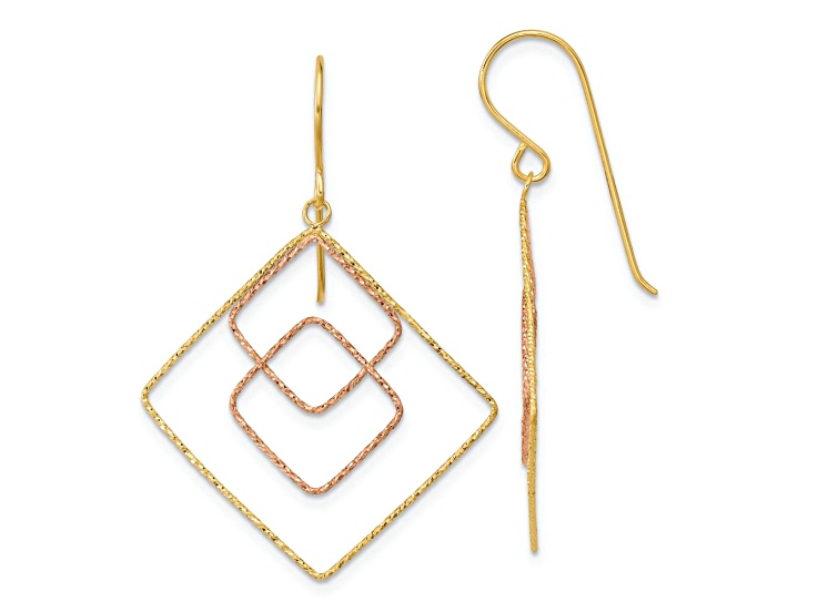 14k Two-tone Diamond-Cut Graduated Square Dangle Earrings - 15BNHA | JTV