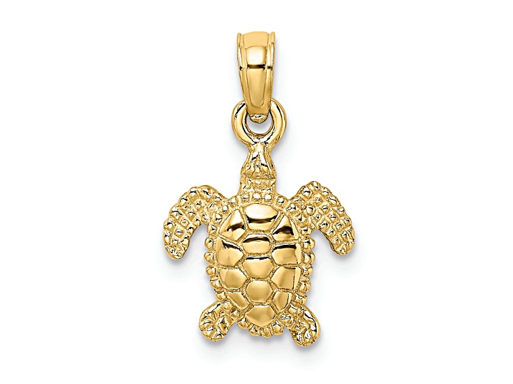14K Yellow Gold 3D Mini Sea Turtle Charm - 15XDNA | JTV
