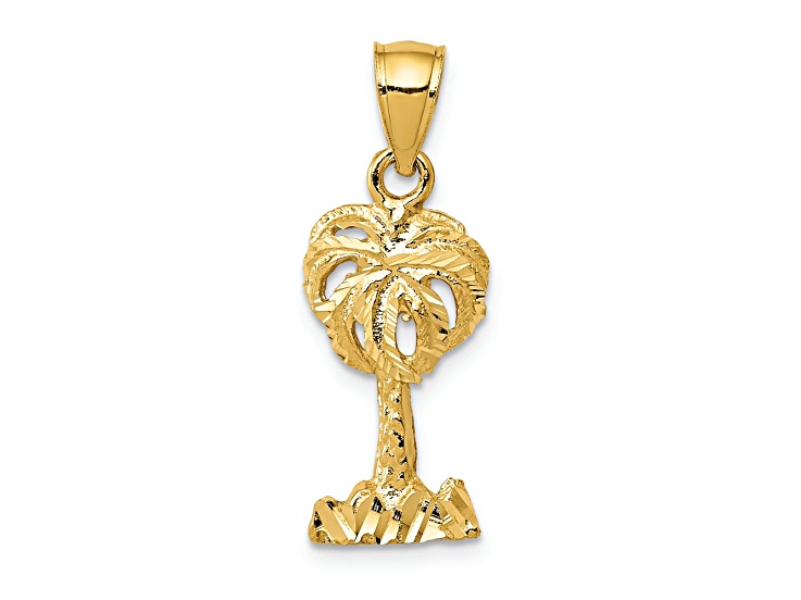 14k Yellow Gold Polished and Diamond-Cut Palm Tree Pendant - 162XVA | JTV