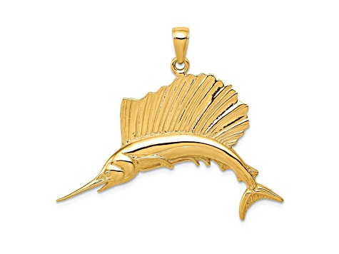 14k Yellow Gold Polished and Textured Sailfish Pendant - 1695HA | JTV