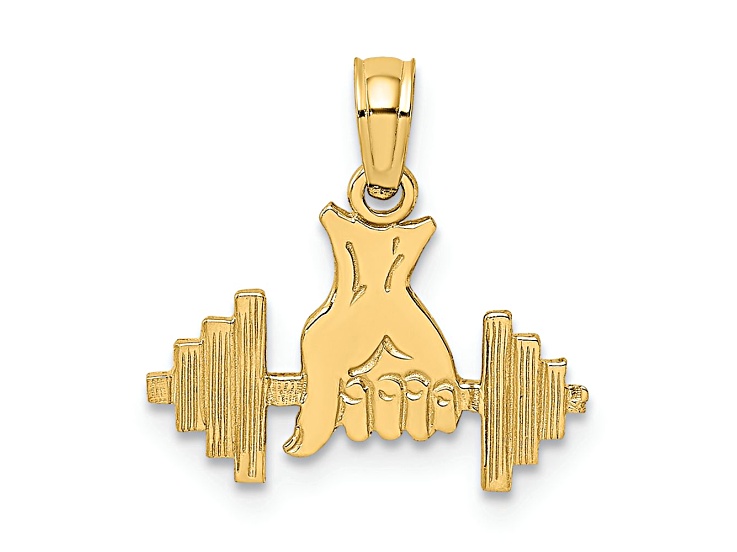 14k Yellow Gold Textured Hand Holding Barbell Charm - 16C51A | JTV