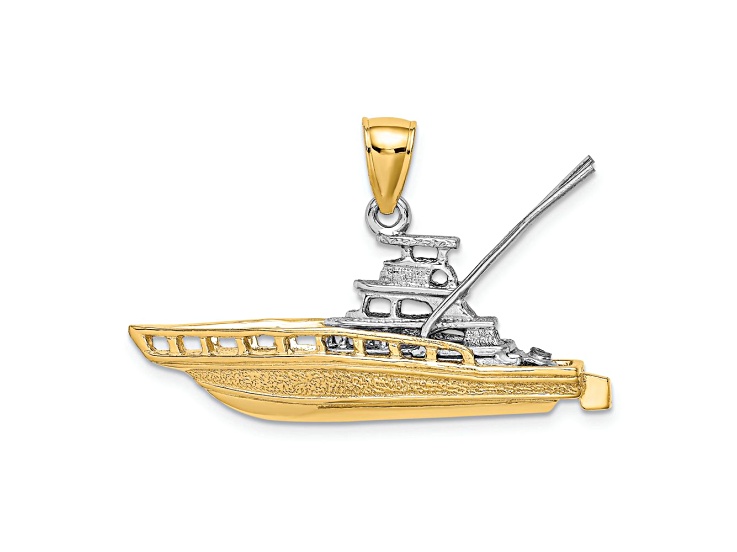 14K Two-tone Gold Textured 3D Offshore Sportfishing Boat Charm - 16MZ5A ...