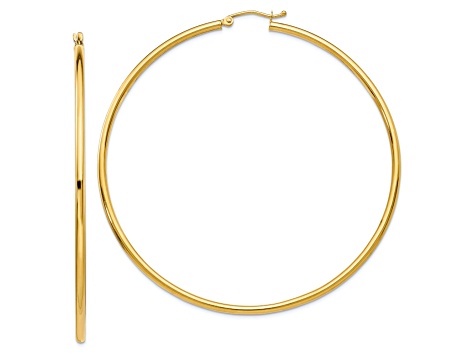 10k Yellow Gold Polished 2 9/16" Tube Hoop Earrings - 17700A | JTV