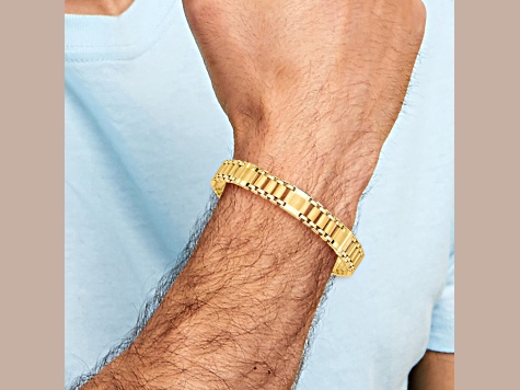 14K Yellow Gold Satin and Polished Men s Link Bracelet 17G29A JTV