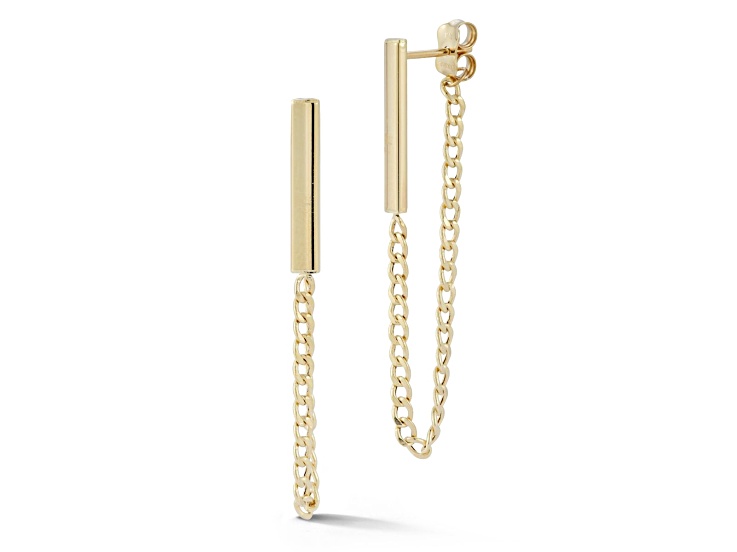 Bellissima Gold 14K Yellow Gold Bar Curb Chain Front/Back Dangle ...