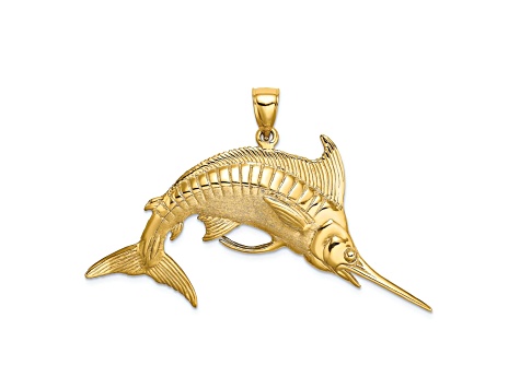 14k Yellow Gold 3D Polished, Textured and Satin Blue Marlin Charm ...