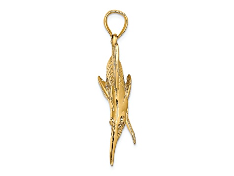 14k Yellow Gold 3D Polished, Textured and Satin Blue Marlin Charm ...