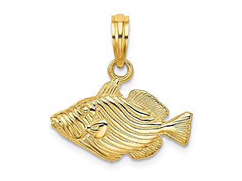 14k Yellow Gold 2D Striped Textured Fish Charm - 17SB9A | JTV