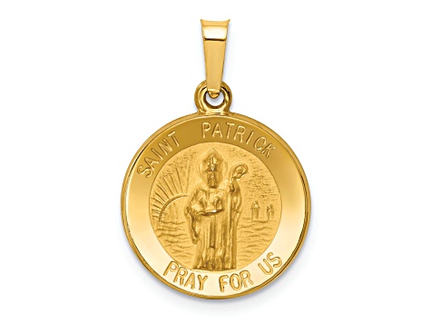 14K Yellow Gold Polished and Satin St Patrick Medal Hollow Pendant ...