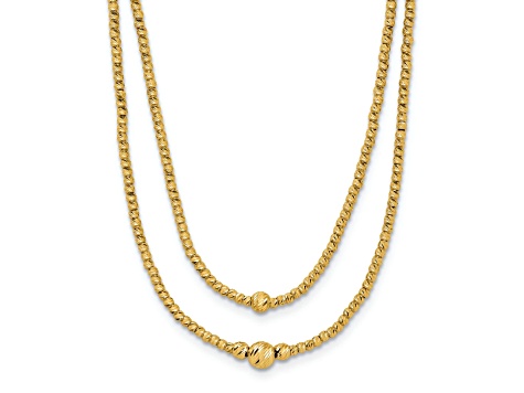 10k Yellow Gold Polished and Diamond-Cut Beads Two Strand 18 Inch ...