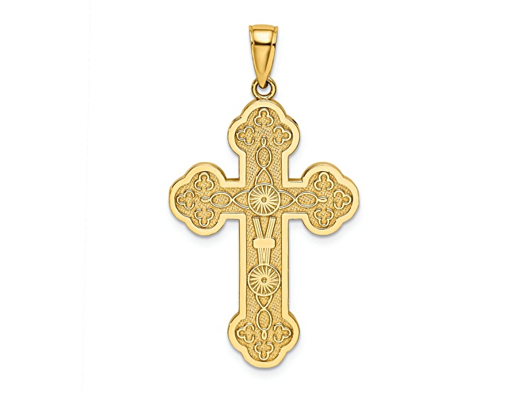 14k Yellow Gold Textured Scroll Cross with Sunburst Center Charm ...