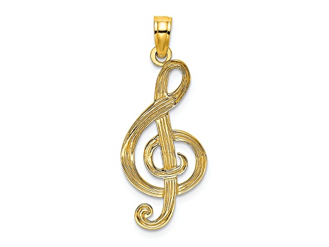 14k Yellow Gold Laser Design and Textured Treble Clef Charm - 182NYA | JTV