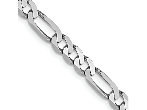 Rhodium Over 14k White Gold 4mm Flat Figaro Link Bracelet - 18CE4S | JTV
