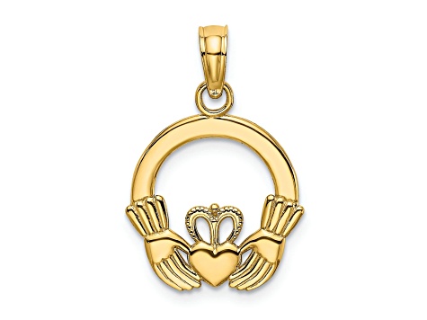 10K Yellow Gold Polished and Textured Round Claddagh Charm - 18G8HA | JTV