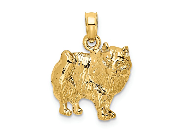 14k Yellow Gold Polished and Textured Pomeranian Dog Charm - 18GBHA | JTV